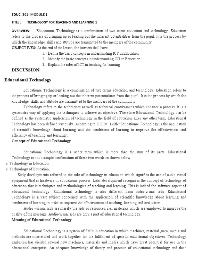 Educ 301 Module 1 | PDF | Educational Technology | Learning
