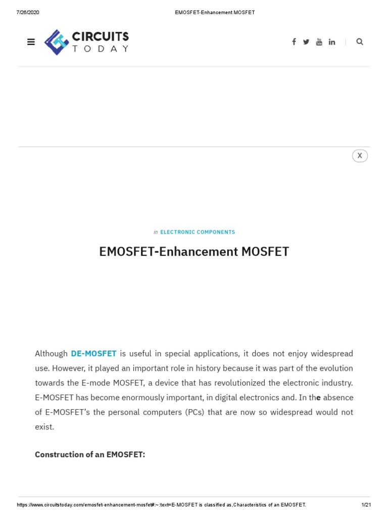 EMOSFET-Enhancement MOSFET | PDF | Field Effect Transistor | Mosfet