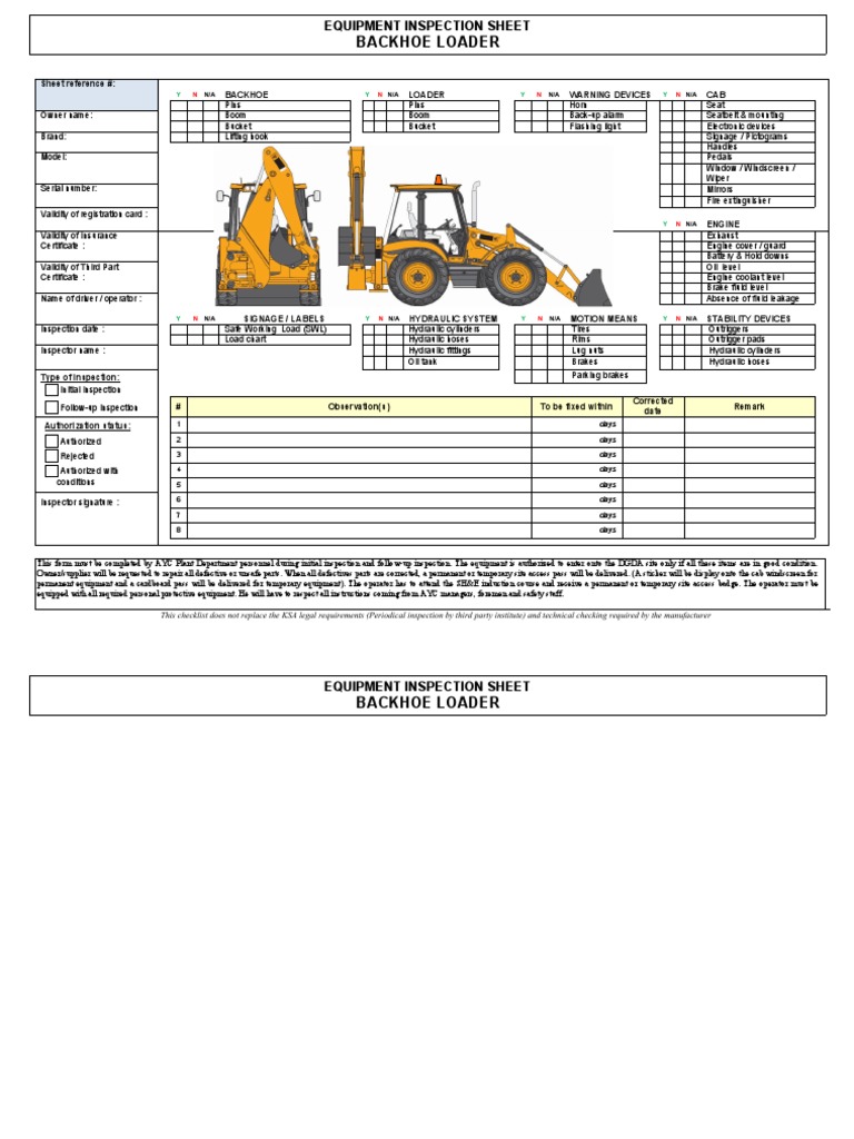 Backhoe Checklist | PDF | Loader (Equipment) | Truck