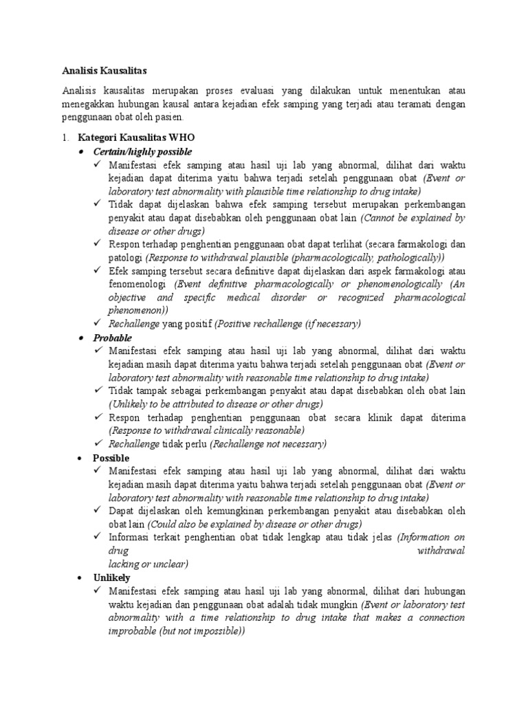 Farmakovigilans Analisis Kausalitas (No 1 Dan 2) | PDF