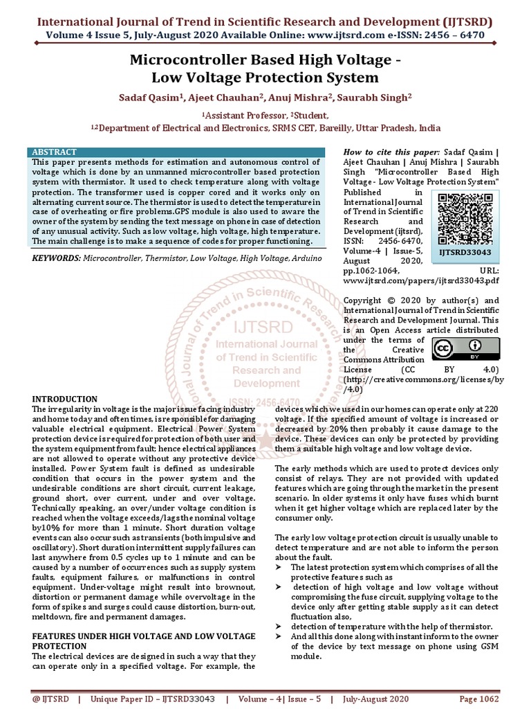 Microcontroller Based High Voltage Low Voltage Protection System | PDF ...