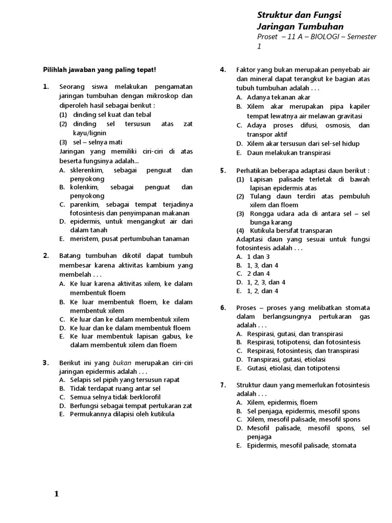 Proset 2 - BIOLOGi - STRUKTUR & FUNGSI TUNBUHAN - 11A | PDF
