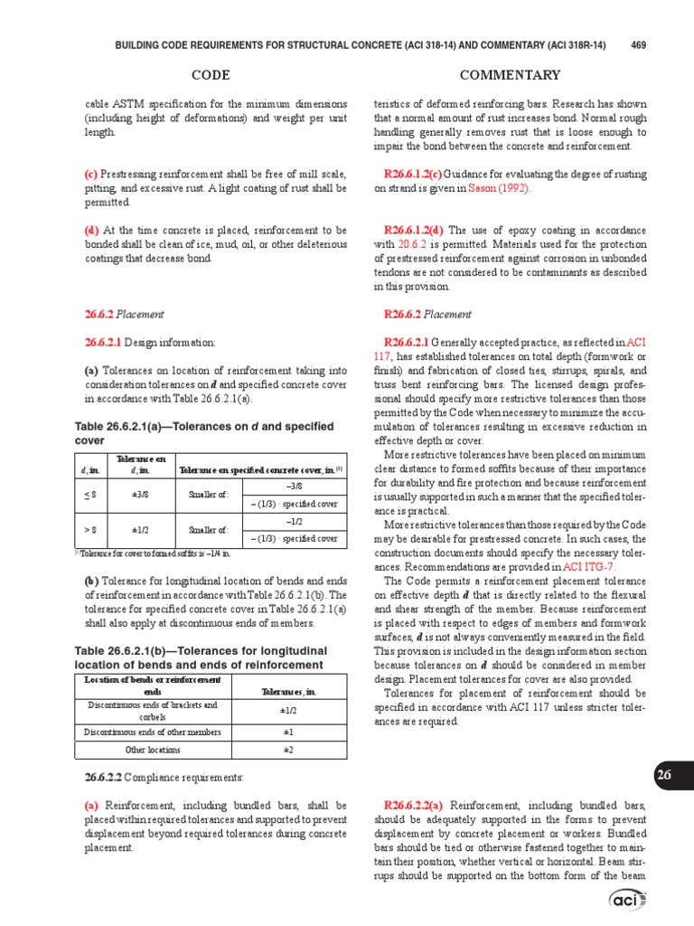 ACI Tolerances On D and Specified | PDF | Prestressed Concrete | Concrete
