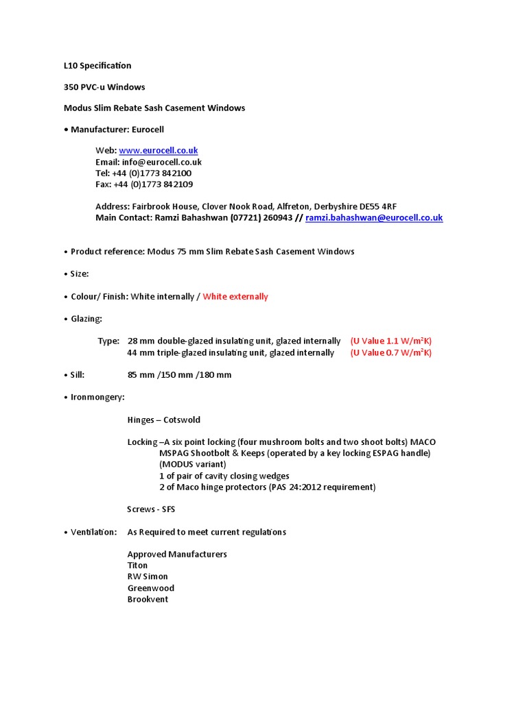 L10 Spec MODUS Casement Slim Sash | PDF