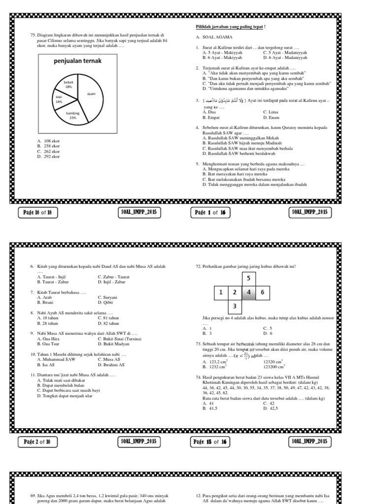Soal Ujian PSB 2015 Mts | PDF