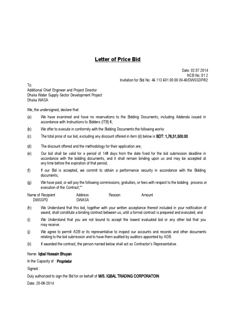 Letter of Price Bid | PDF | Audit | Government Information