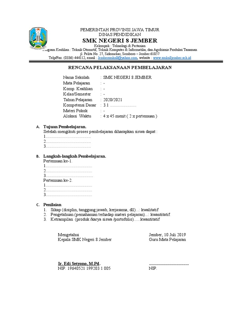 RPP 1 Lembar - Format | PDF