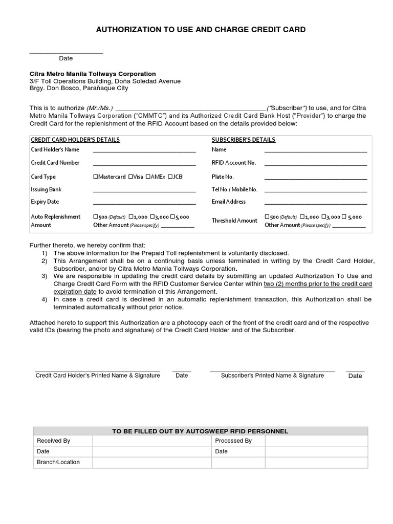 Credit Card Authorization for RFID Use | PDF | Credit Card | Toll Road