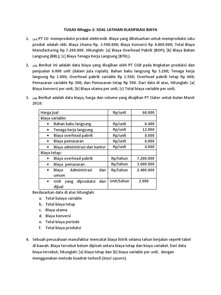 21-Soal Konsep Biaya Dan Klasifikasi Biaya ... B | PDF | Bisnis | Pengelolaan Keuangan & Uang