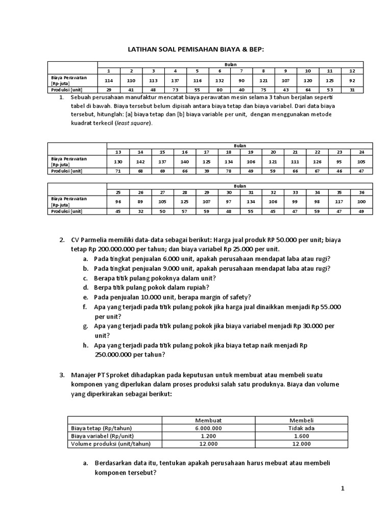 21-Soal latihan-BEP - Seleksi | PDF