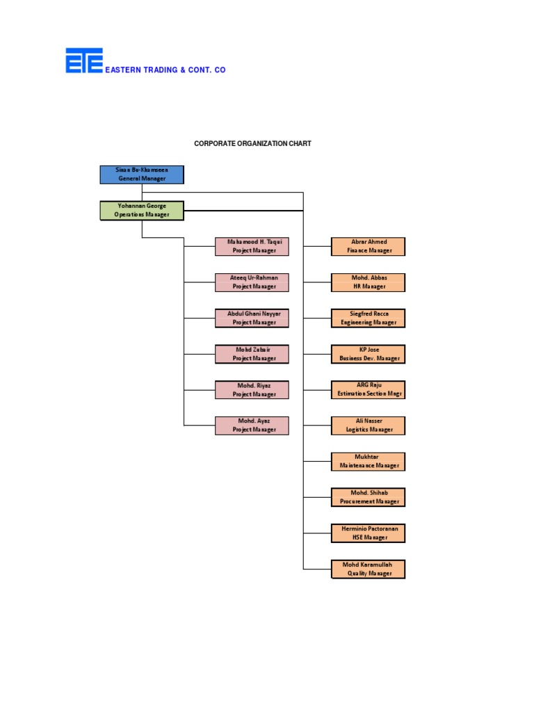 E As Tern TR Ading & Co Nt. Co: Corporate Organization Chart | PDF