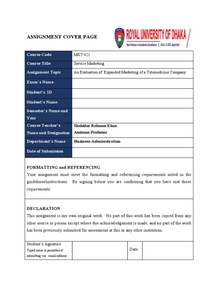 Assignment Cover Page | PDF | Health Care | Advertising