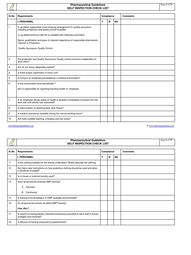 Self Inspection Check List | PDF | Verification And Validation ...