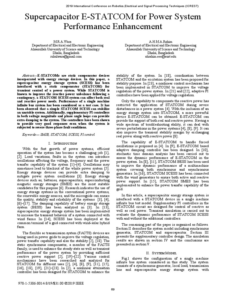 Supercapacitor E-STATCOM For Power System Performance Enhancement | PDF | Electric Generator ...