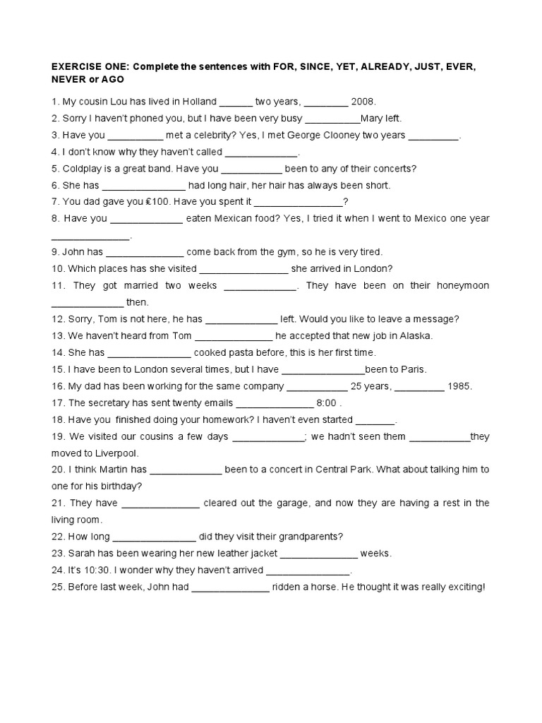 Present Perfect Exercises 1 | PDF | Art