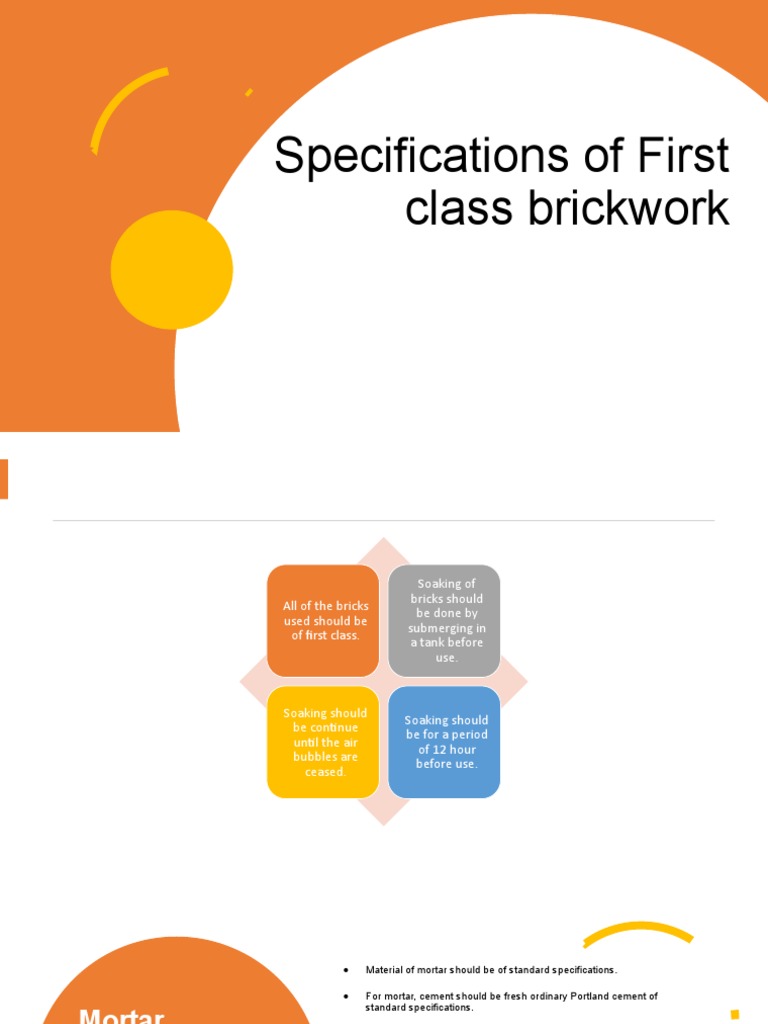 Specifications of First Class Brickwork | PDF | Mortar (Masonry) | Brick