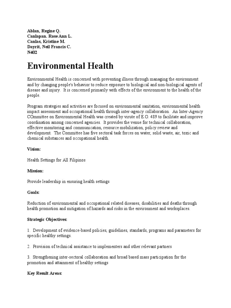 Environmental Health Strategies in the Philippines | PDF | Occupational ...