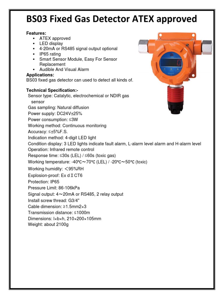 BS03 Gas Detector Manual and Specs | PDF