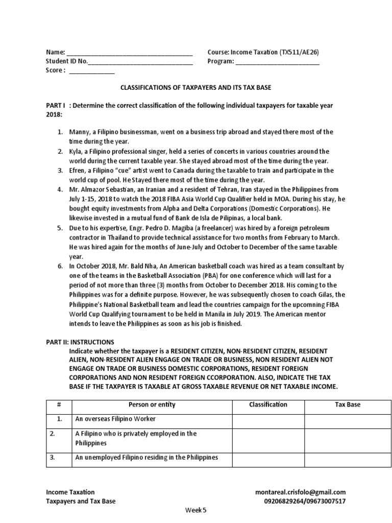 Quiz 002 Classification of Taxpayers | PDF | Taxpayer | Taxes