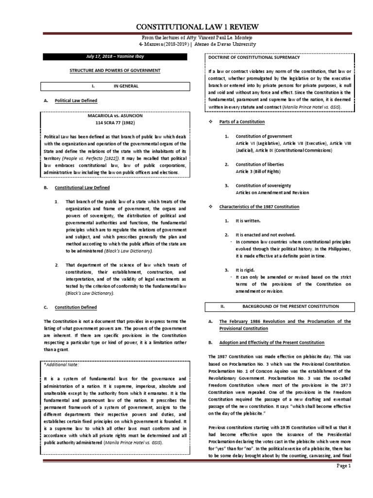 Consti Law Review - Montejo PDF | PDF | Standing (Law) | Mootness
