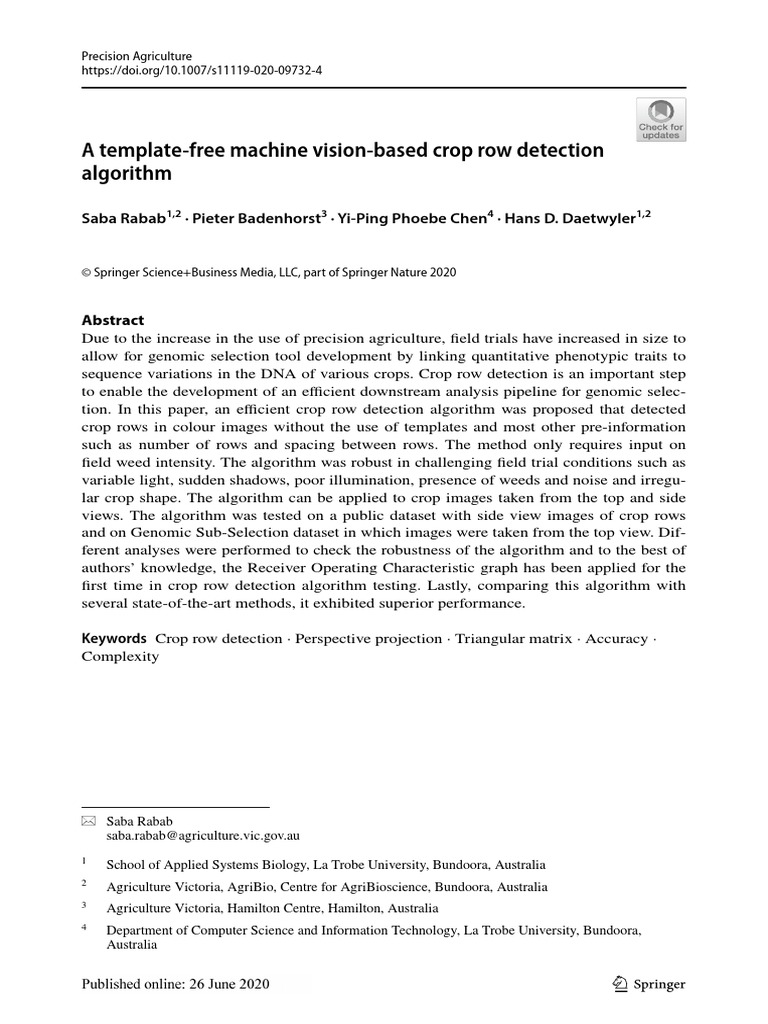 A Template-Free Machine Vision-Based Crop Row Detection Algorithm | PDF ... A Template-Free Machine Vision-Based Crop Row Detection Algorithm | PDF ...