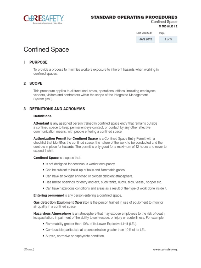 Confined Space: Standard Operating Procedures | PDF | Prevention ...