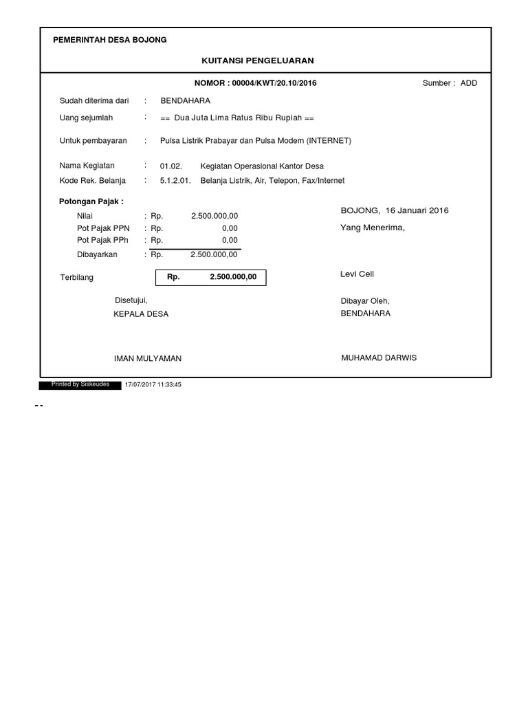 Kwitansi Bop Pulsa Listrik Dan Modem Levi Cell | PDF