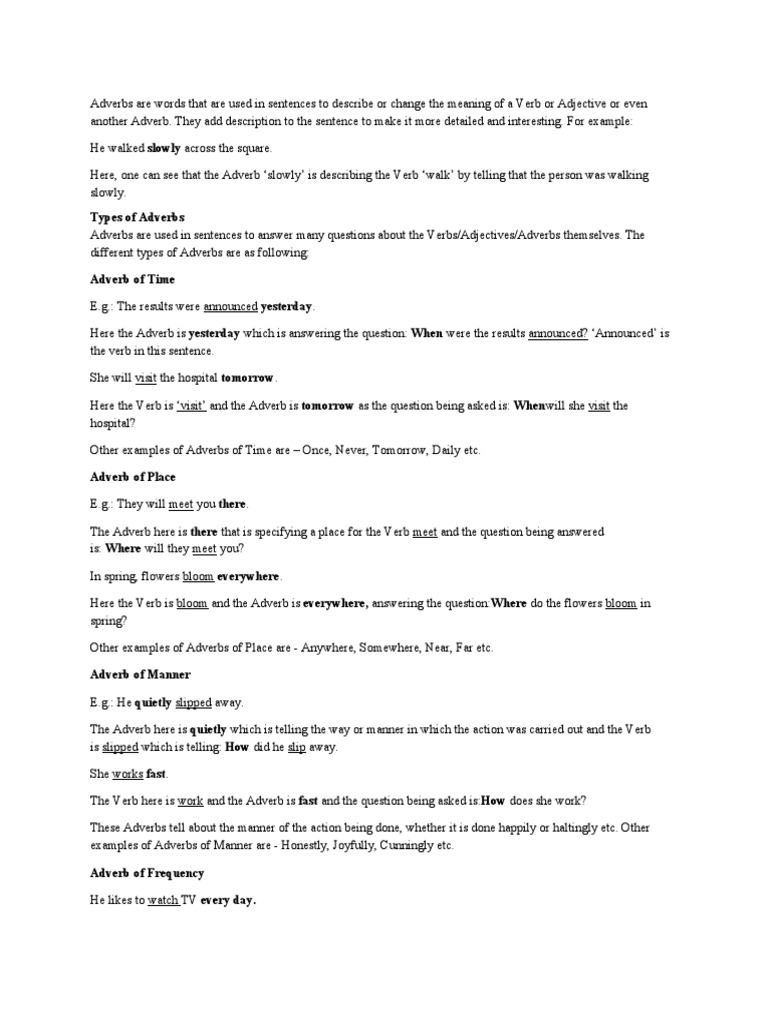Types of Adverbs | PDF | Adverb | Question