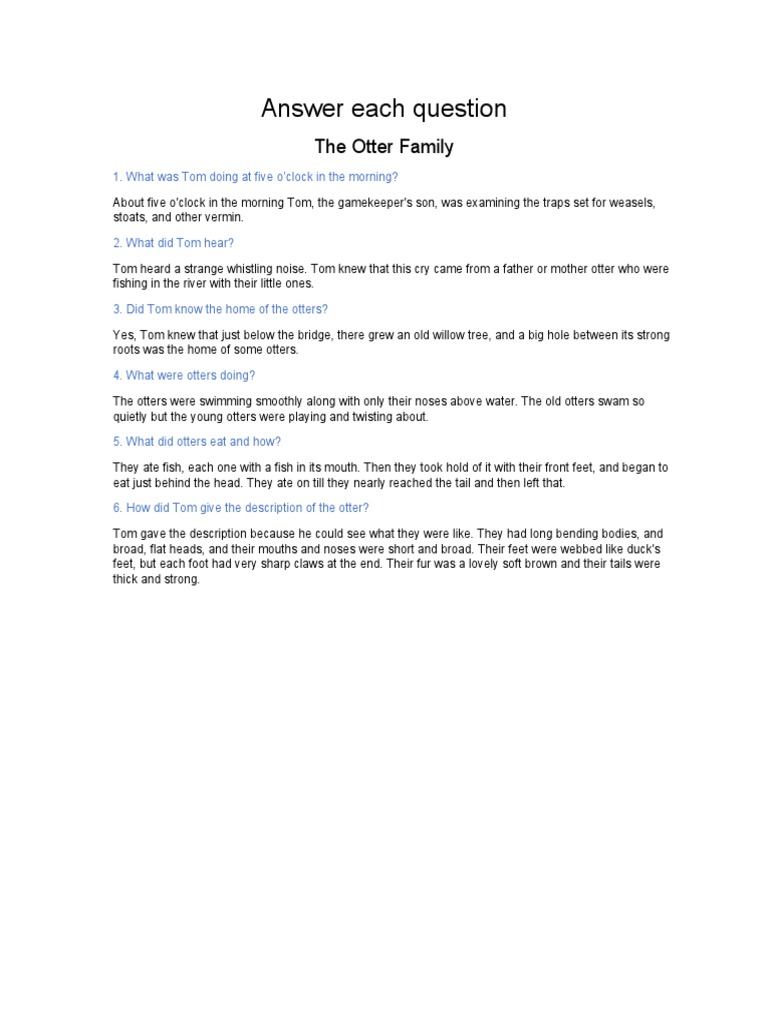 Answer Each Question: The Otter Family | PDF