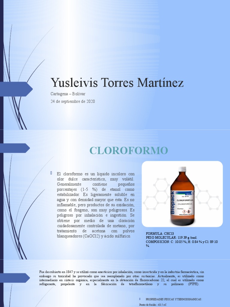 Cloroformo: Usos y Riesgos Asociados | PDF | Cloroformo | Cloro