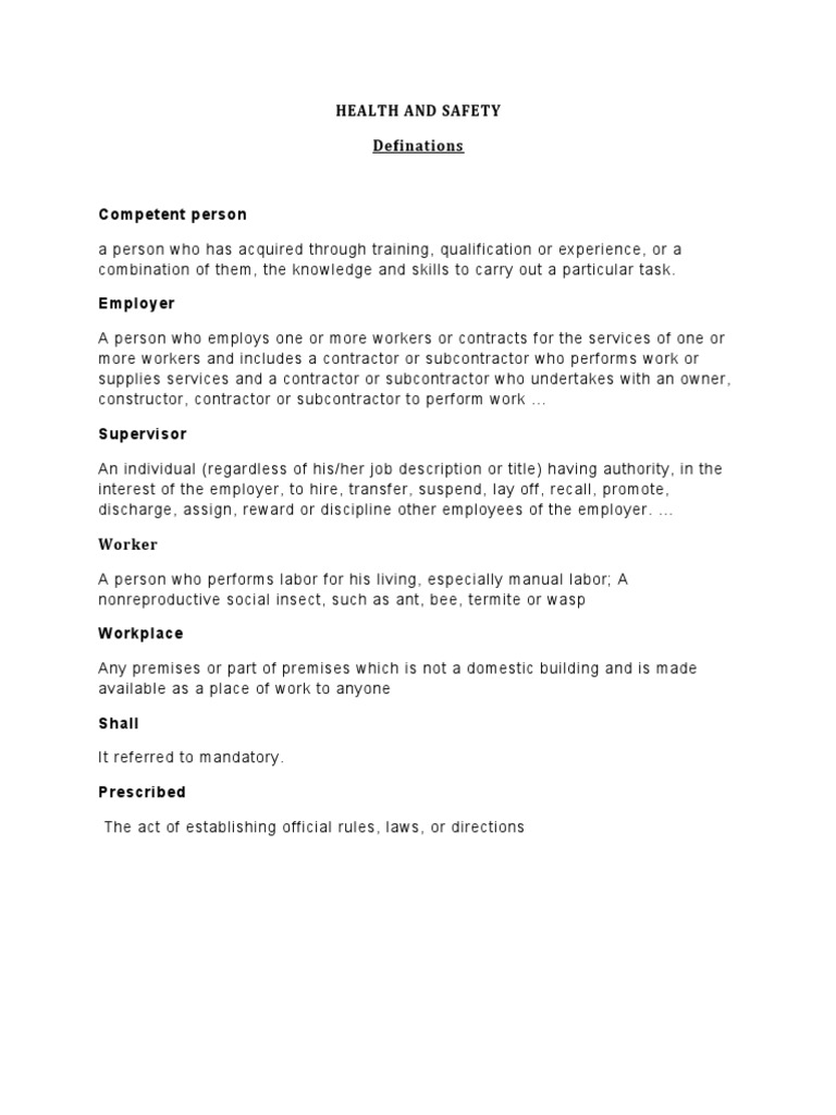 Health and Safety Definitions Guide | PDF