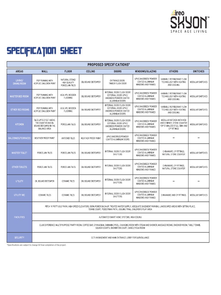 IREO Skyon Specification PDF | PDF