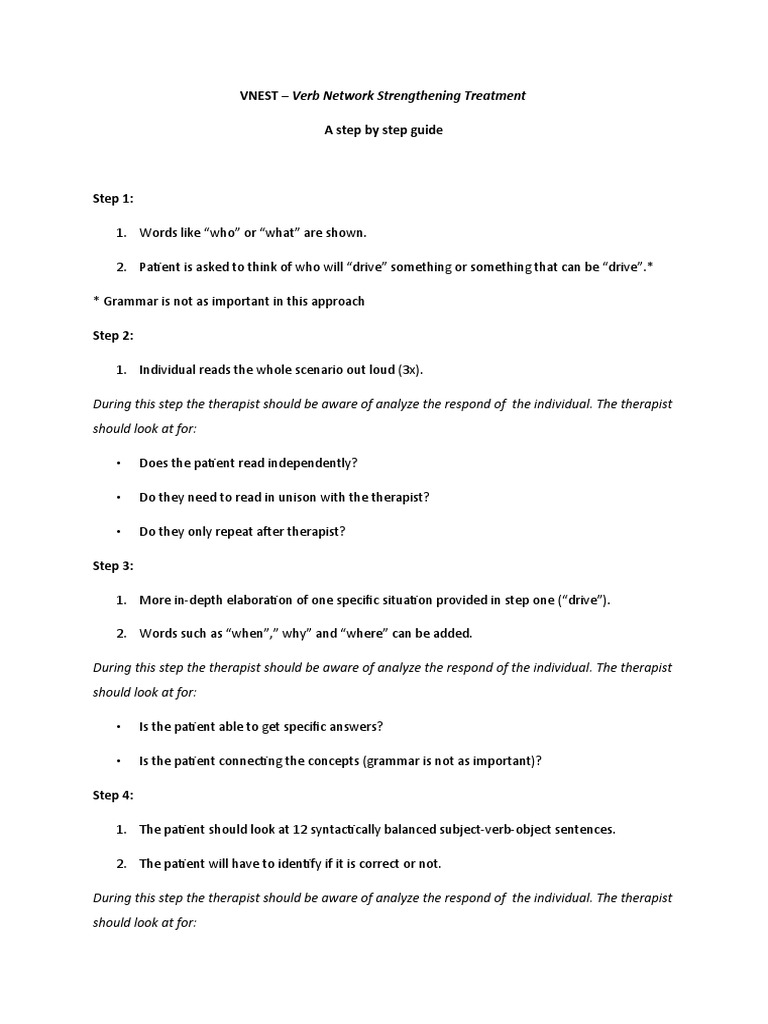 VNEST - Verb Network Strengthening Treatment A Step by Step Guide | PDF