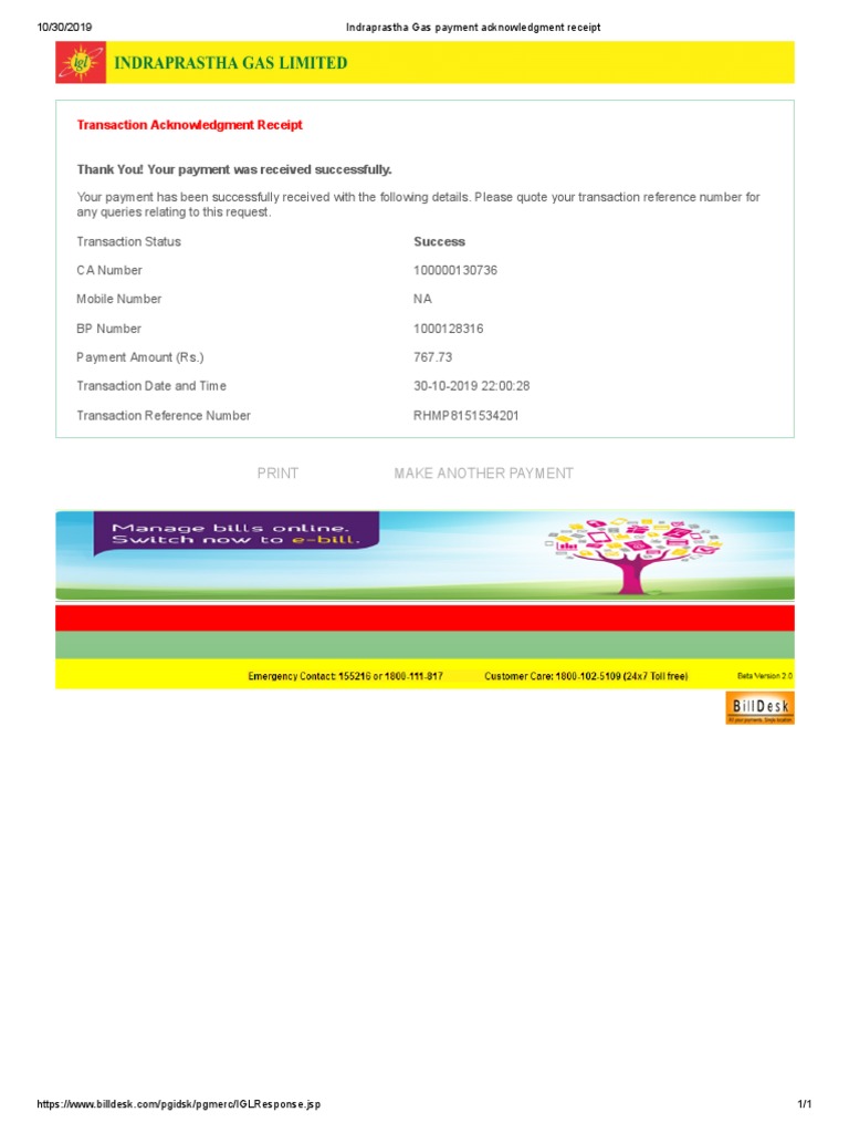 Kartar Singh Oct 2019 Igl Bill Receipt | PDF