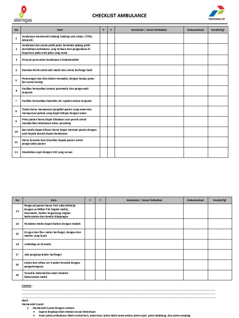 Checklist Ambulance | PDF