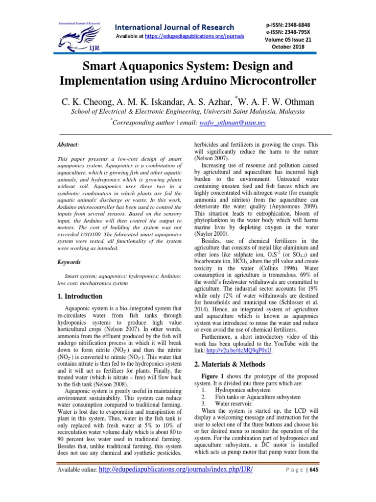 Smart Aquaponics System: Design and Implementation Using Arduino ...