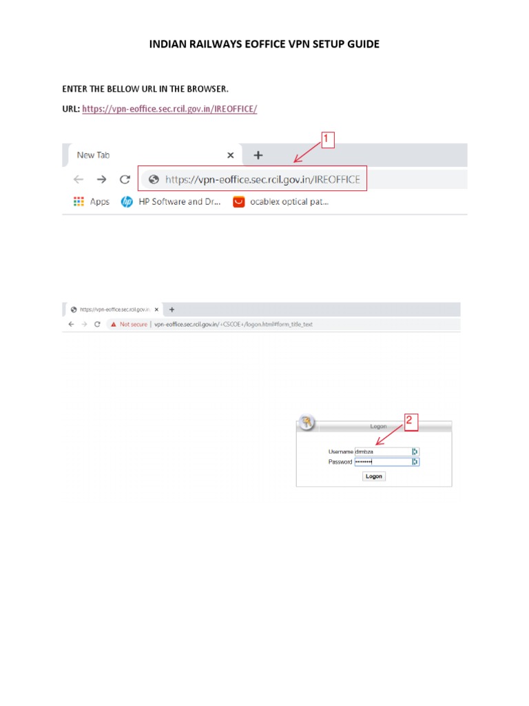 Indian Railways Eoffice VPN Setup Guide: Enter The Bellow Url in The ...