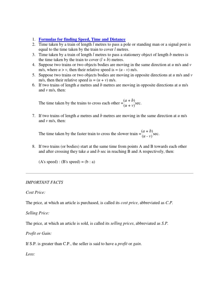 Speed, Time, Distance Formulas Guide | PDF | Area | Triangle