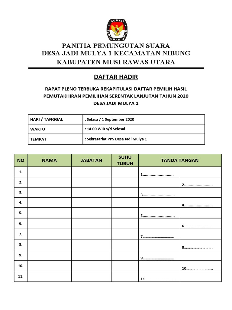 Format Absen Pleno PPS | PDF