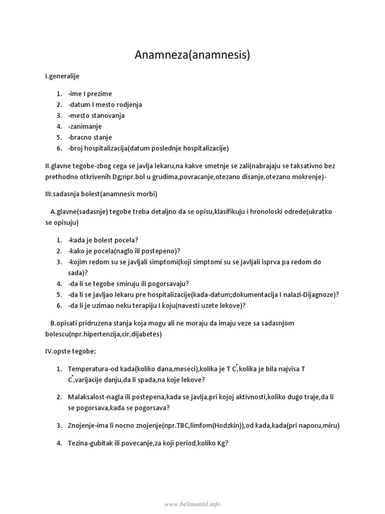 Internisticka Anamneza I | PDF