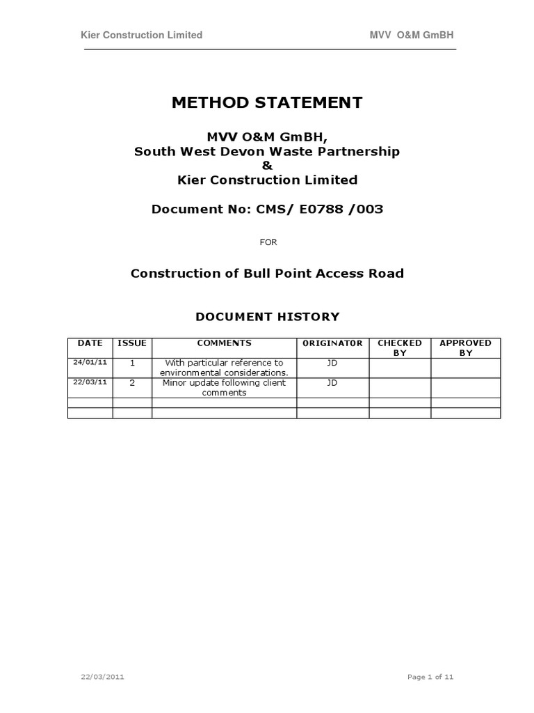 066 Method Statement For Construction of Bull Point Access PDF | PDF ...