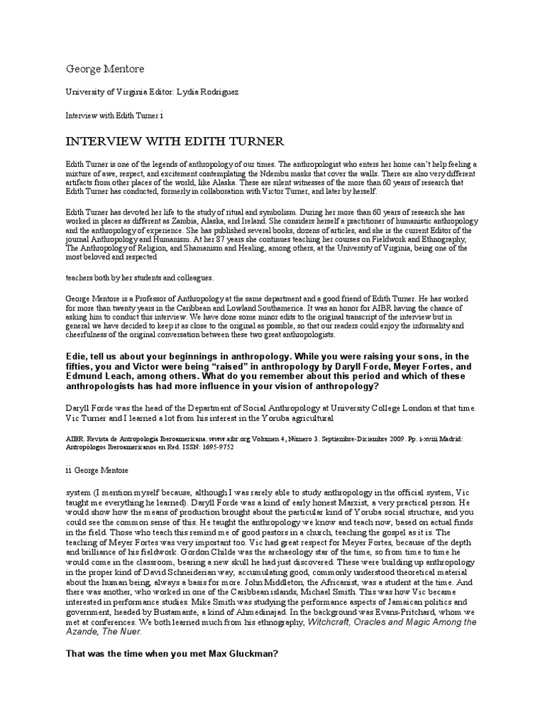 Edith Turner Entrevista | Download Free PDF | Anthropology | Ethnography