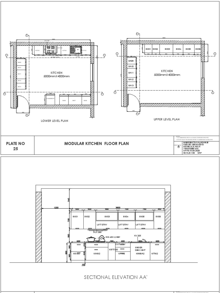 Plate No 25 Modular Kitchen Floor Plan: Kitchen 5000Mmx4000Mm Kitchen ...