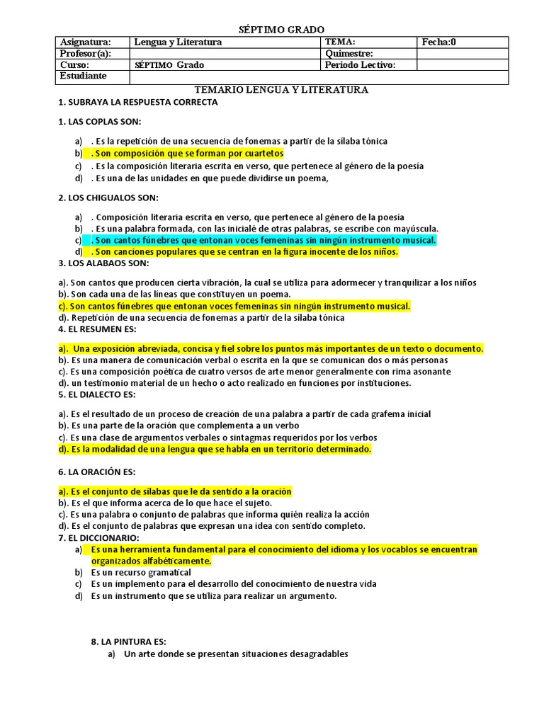 Temario de Séptimo LL | PDF | Poesía | Verbo