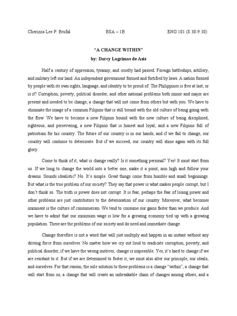 Change Within - Oration Piece | PDF | Corrupt Practices