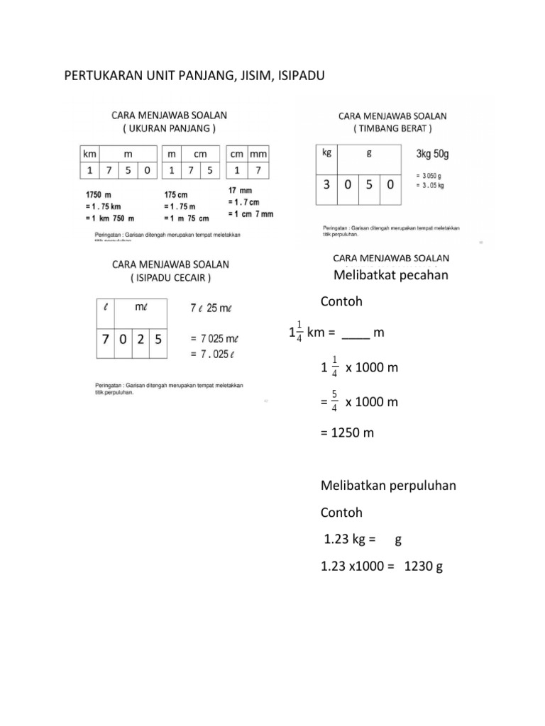 Pertukaran Unit Panjang Jisim Isipadu | PDF