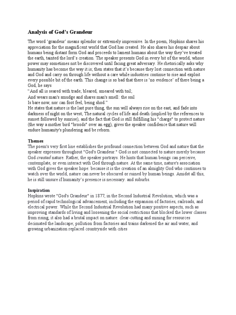 Analysis of Gods Grandeur | PDF | Nature | God
