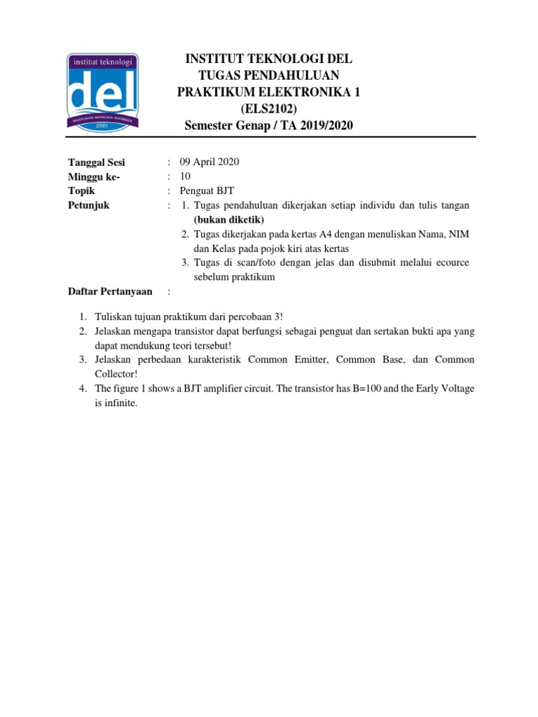 TP - Modul 3. Penguat BJT PDF | PDF | Sains & Matematika