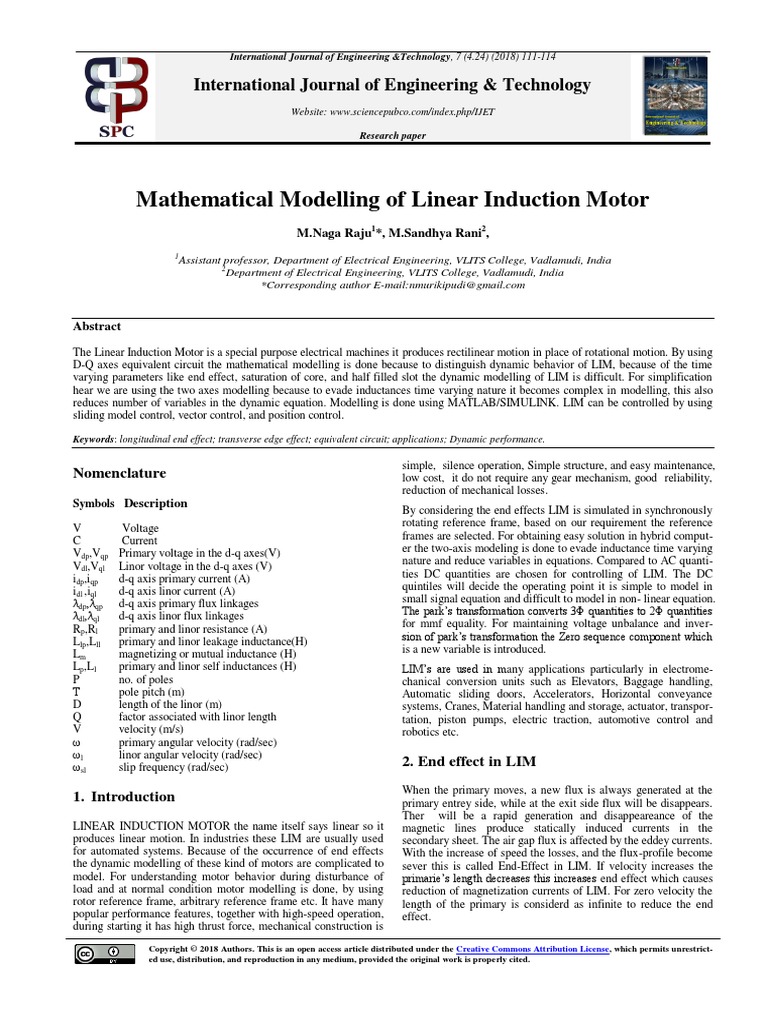 Mathematical Modelling of Linear Induction Motor | PDF | Inductance ...