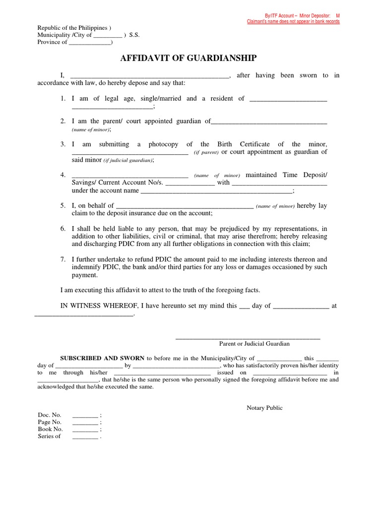 Affidavit of Guardianship | PDF | Civil Law (Legal System) | Social ...
